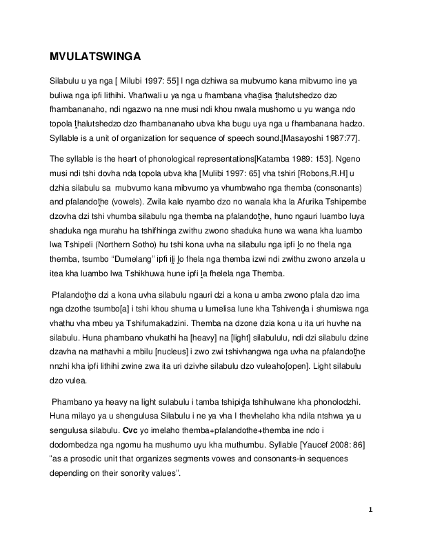 (PDF) What is syllable in Tshivenda lang