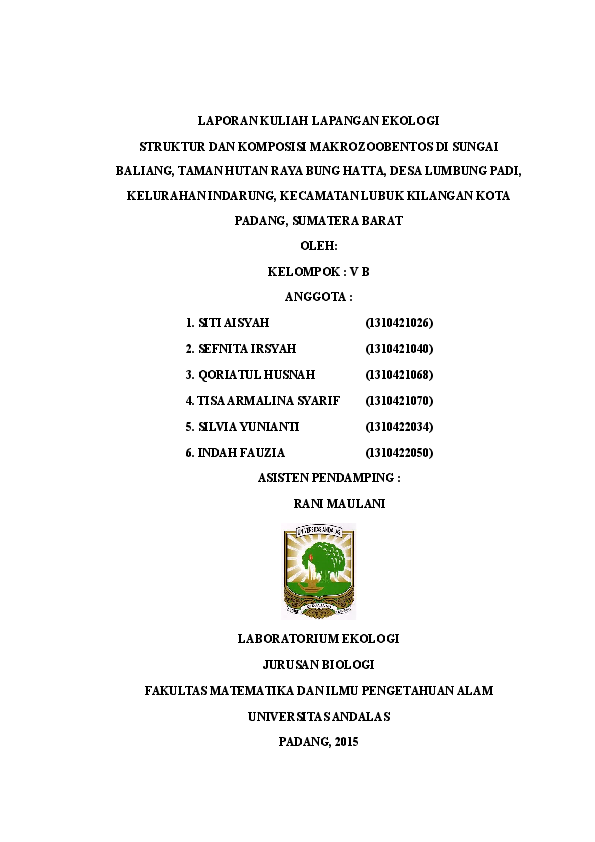 (DOC) LAPORAN KULIAH LAPANGAN EKOLOGI VB