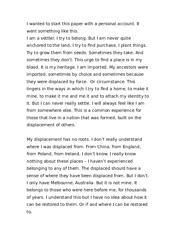 (DOC) Unsettled: History, Time, Space and Belonging