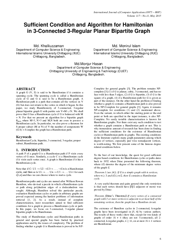 Pdf Sufficient Condition And Algorithm For Hamiltonian In 3 Connected