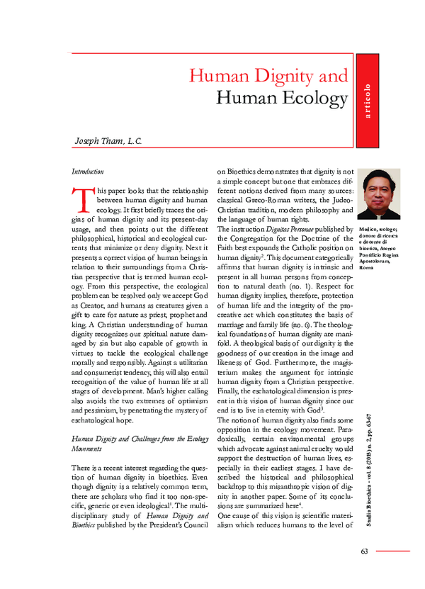 (PDF) Human dignity and Human Ecology