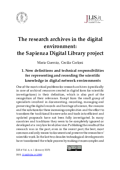 (PDF) The research archives in the digital environment: the Sapienza ...