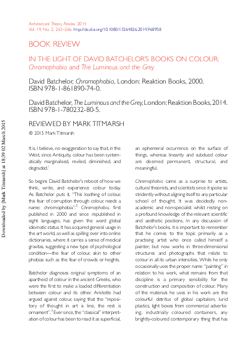 IN THE LIGHT OF DAVID BATCHELOR’S BOOKS ON COLOUR: Chromophobia and The ...