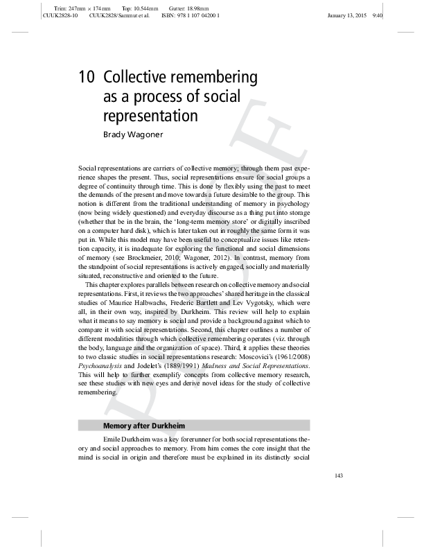 (PDF) Collective remembering as a process of social representation
