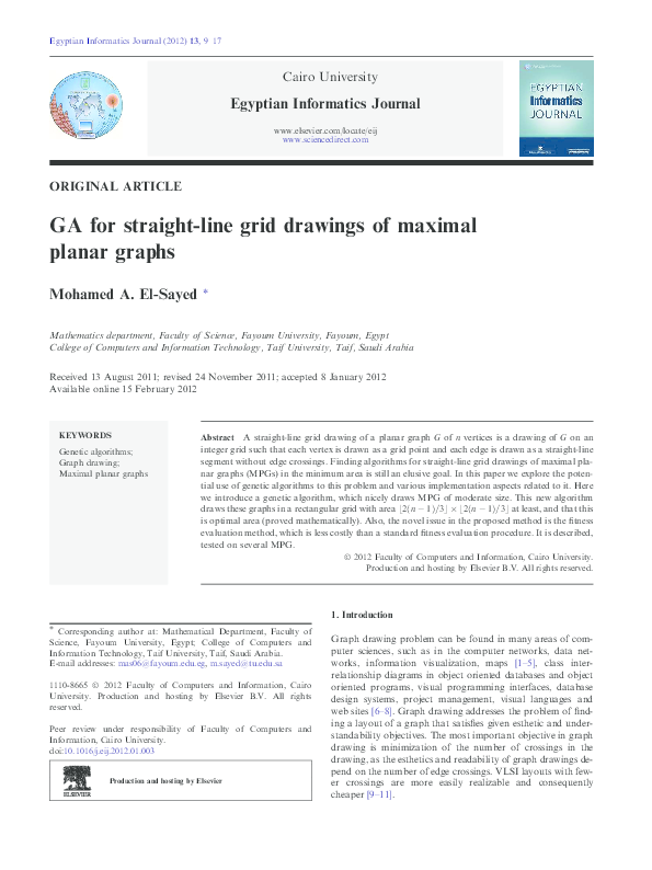 Pdf Ga For Straight Line Grid Drawings Of Maximal Planar Graphs Mohamed A El Sayed
