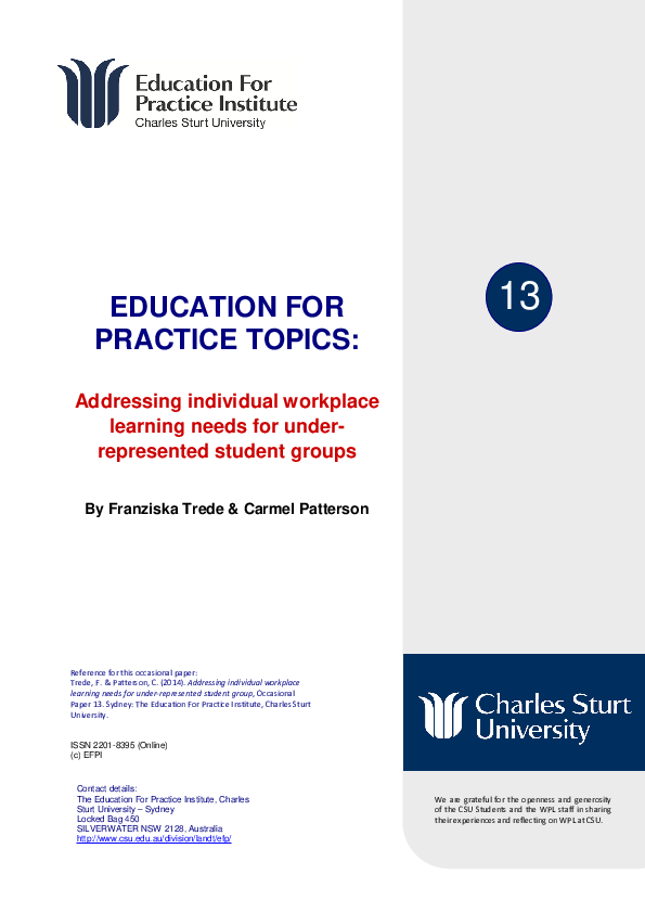 (PDF) Addressing individual workplace learning needs for under ...