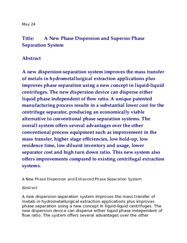 (DOC) Title: A New Phase Dispersion and Superior Phase Separation ...