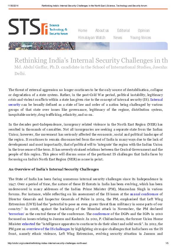 (PDF) Rethinking India’s Internal Security Challenges in the North East