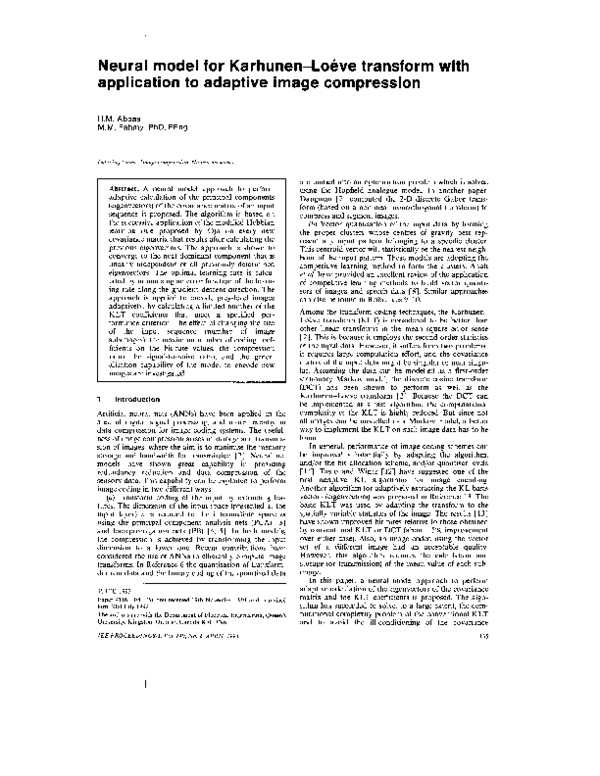 (PDF) Neural model for Karhunen-Loéve transform with application to adaptive image compression