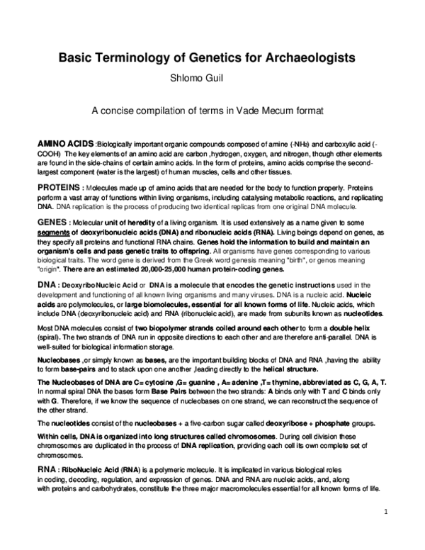 (PDF) Basic Terminology of Genetics for Archaeologists
