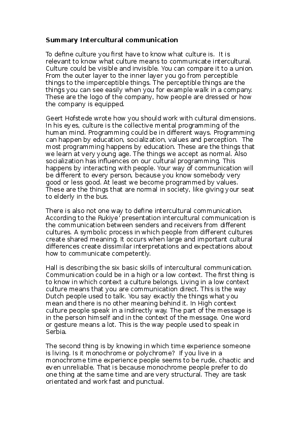 (DOC) Summary Intercultural communication
