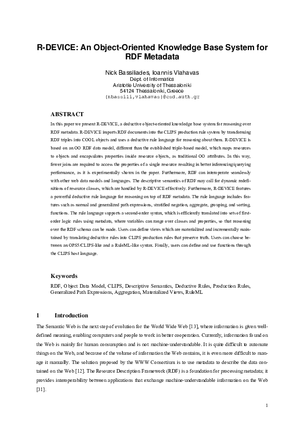 (PDF) R-DEVICE: An Object-Oriented Knowledge Base for RDF Metadata