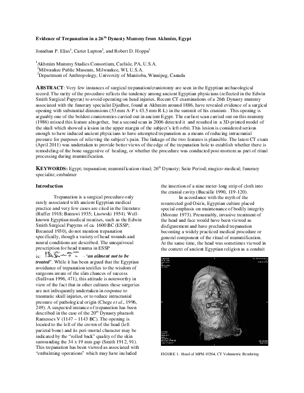 (PDF) Elias, J, Lupton, C, and Hoppa R D, 2015 Evidence of Trepanation ...