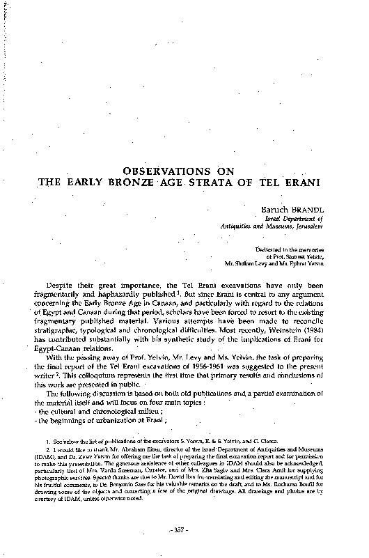 (PDF) Observations on the Early Bronze Age Strata of Tel Erani