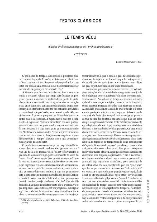 (PDF) LE TEMPS VÉCU
