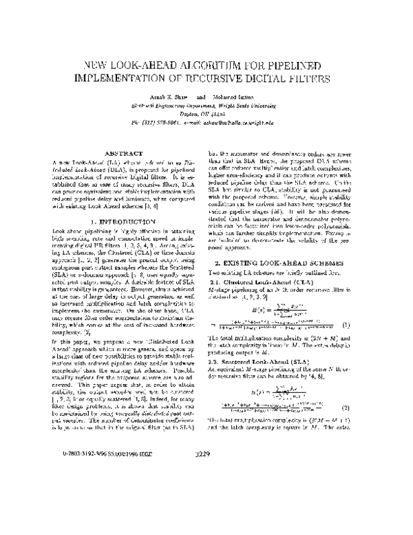 Pdf New Look Ahead Algorithm For Pipelined Implementation Of Recursive Digital Filters