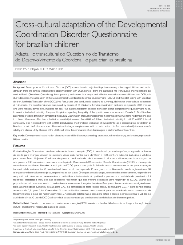 (PDF) Cross-cultural adaptation of the Developmental Coordination ...