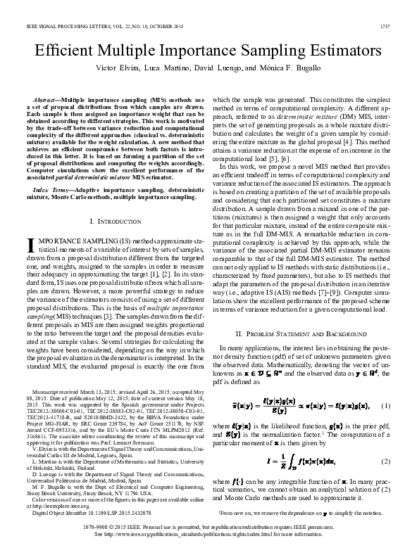 Pdf Estimating Standard Errors For Importance Sampling Estimators With Multiple Markov Chains