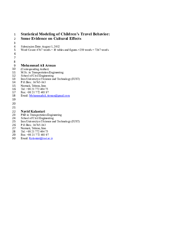 (PDF) Statistical and Analytical Modeling of Children’s Travel Behavior ...