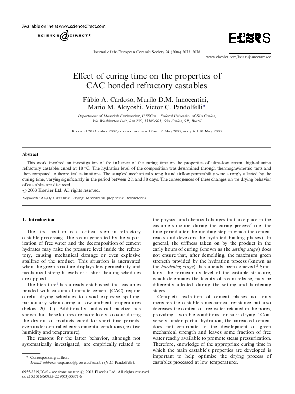 (PDF) Effect of curing time on the properties of CAC bonded refractory ...