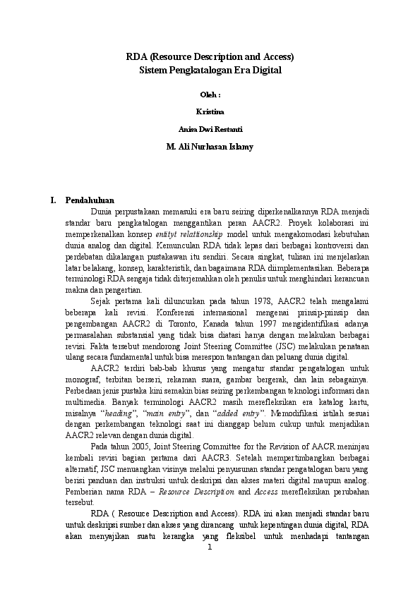 (DOC) RDA (Resource Description and Access) Sistem Pengkatalogan Era ...