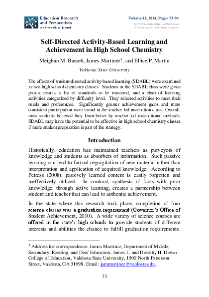 (PDF) Self-Directed Activity-Based Learning and Achievement in High ...