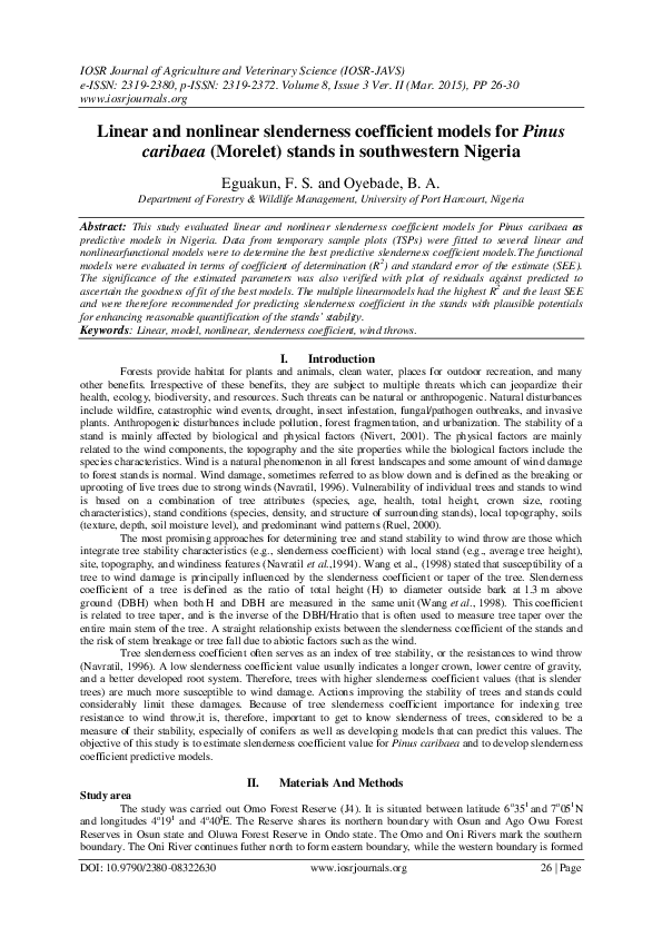 (PDF) Linear and nonlinear slenderness coefficient models for Pinus ...
