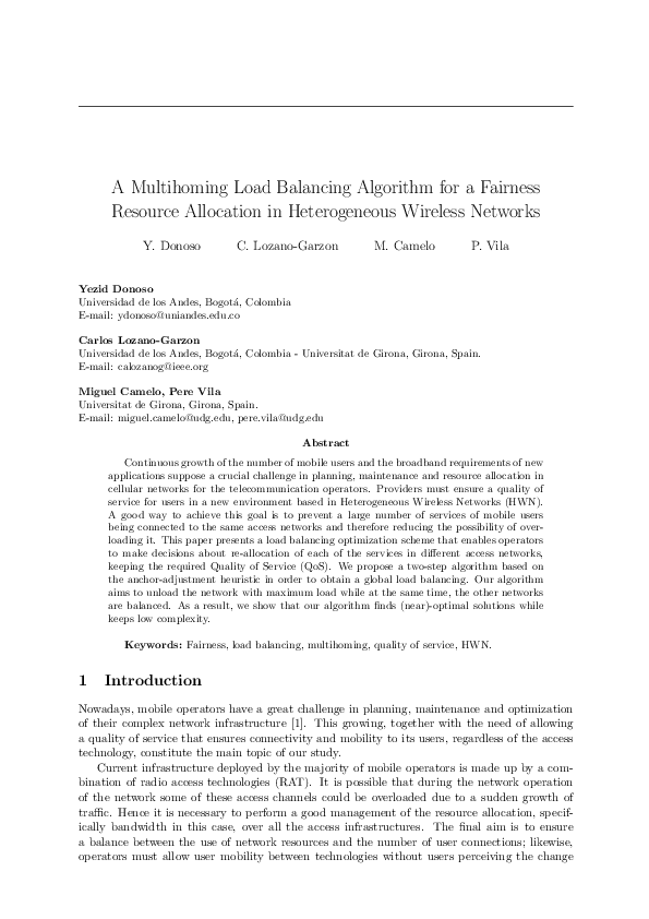 A Multihoming Load Balancing Algorithm For A Fairness Resource Allocation In Heterogeneous