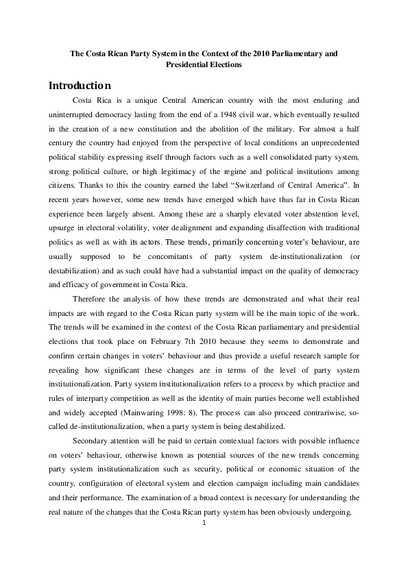 (PDF) The Costa Rican Party System in the Context of the 2010 ...