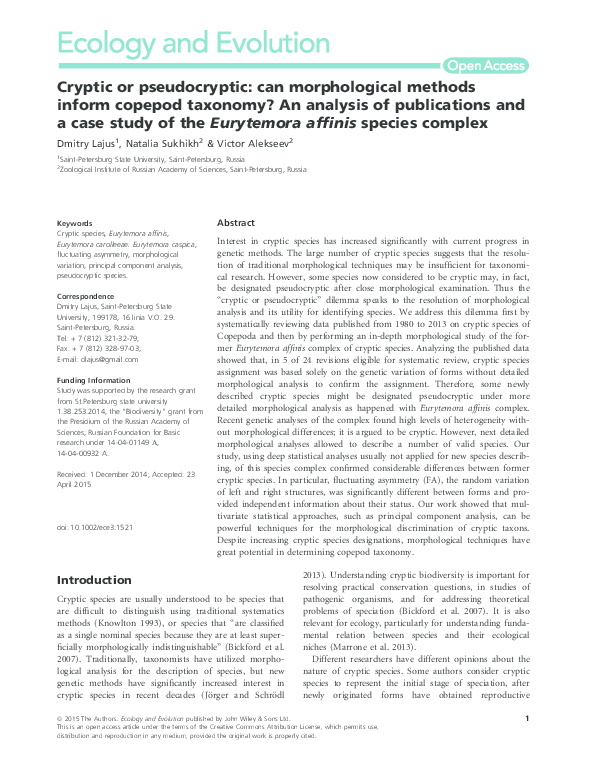 Pdf Cryptic Or Pseudocryptic Can Morphological Methods Inform