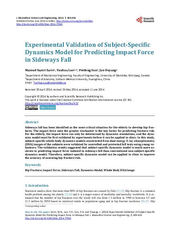 Pdf Experimental Validation Of Subject Specific Dynamics Model For