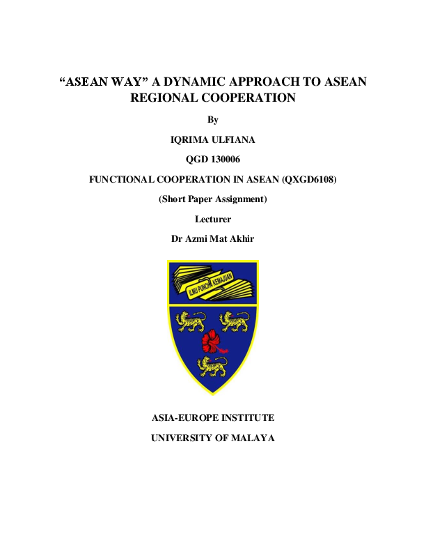 (PDF) " ASEAN WAY " A DYNAMIC APPROACH TO ASEAN REGIONAL COOPERATION