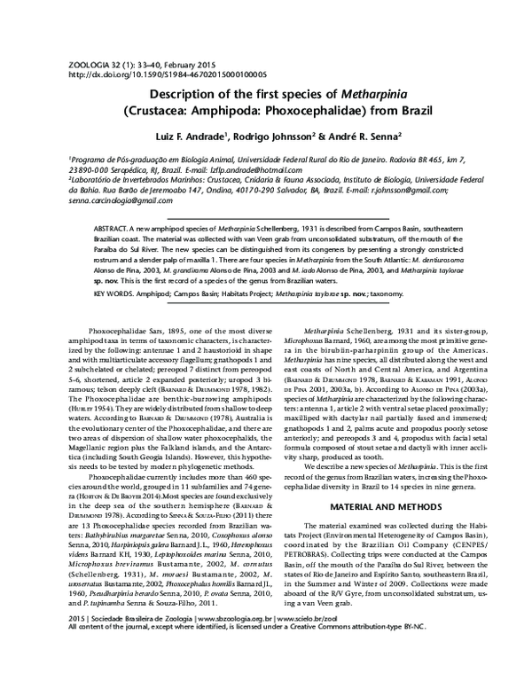 (PDF) Description of the first species of Metharpinia (Crustacea ...