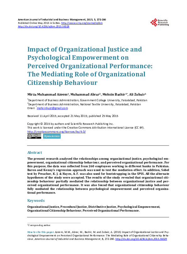 (PDF) Impact of Organizational Justice and Psychological Empowerment on ...