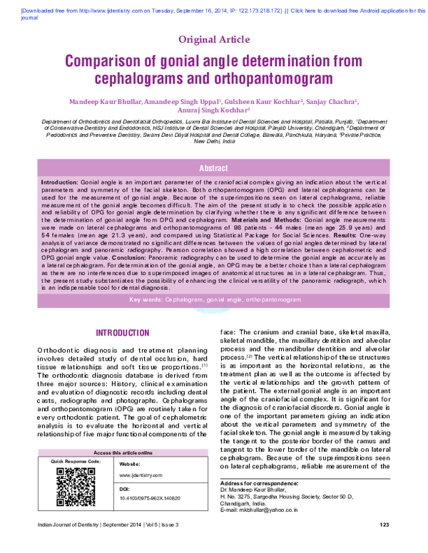 (PDF) Comparison of gonial angle determination from cephalograms and ...