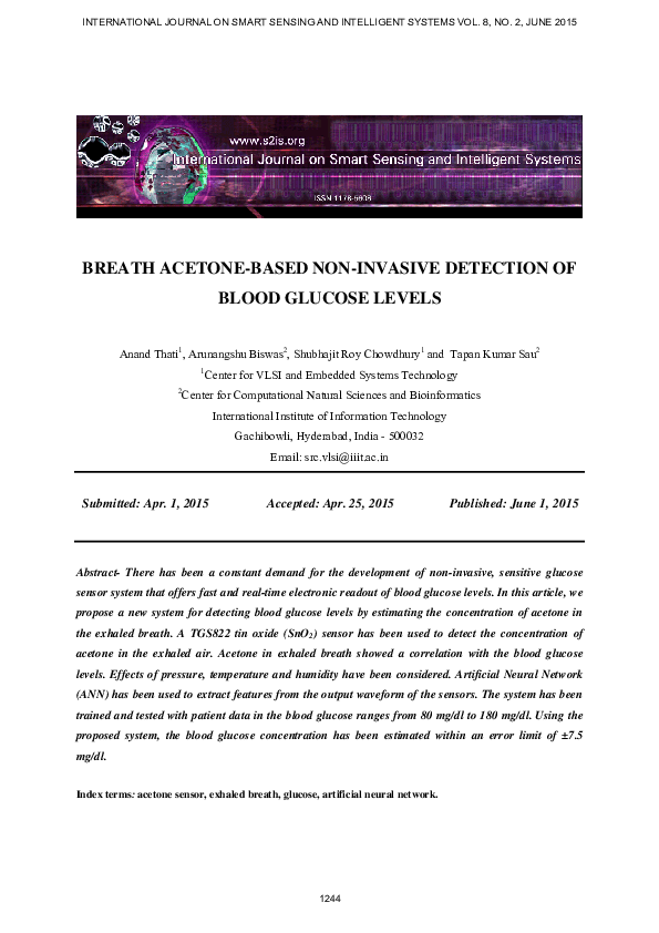 (PDF) BREATH ACETONE-BASED NON-INVASIVE DETECTION OF BLOOD GLUCOSE LEVELS