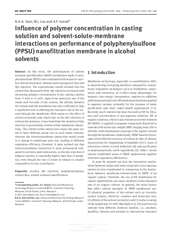 (PDF) Influence of polymer concentration in casting solution and ...