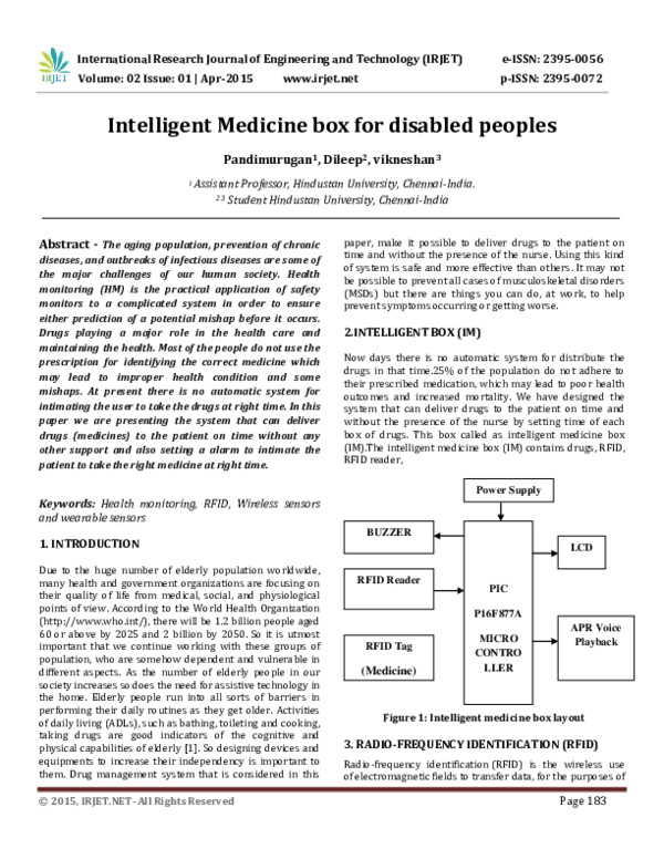 (PDF) IRJET-Intelligent Medicine box for disabled peoples