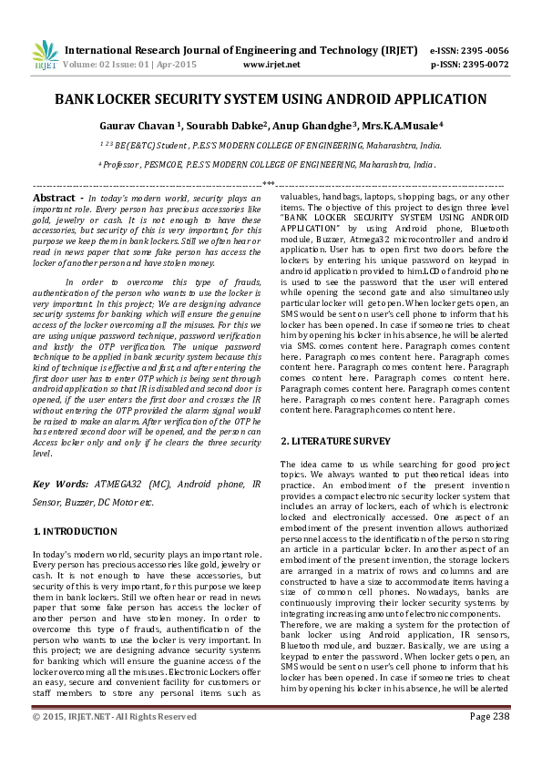 (PDF) IRJET-BANK LOCKER SECURITY SYSTEM USING ANDROID APPLICATION