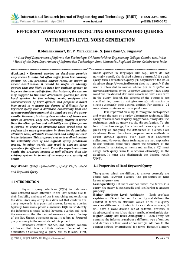 (PDF) IRJET-EFFICIENT APPROACH FOR DETECTING HARD KEYWORD QUERIES WITH MULTI-LEVEL NOISE GENERATION