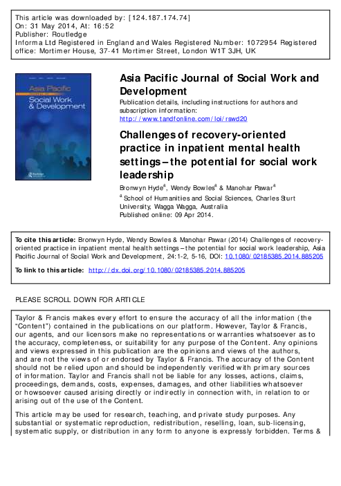 (PDF) Challenges of recovery-oriented practice in inpatient mental ...