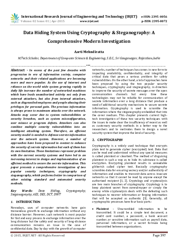 (PDF) IRJET-Data Hiding System Using Cryptography & Steganography: A Comprehensive Modern ...