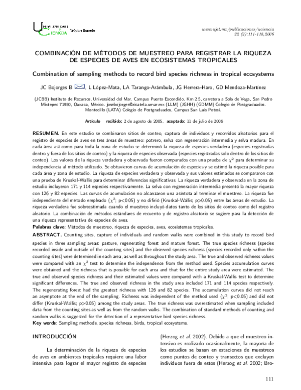 (PDF) Combination of sampling methods to record bird species richness ...