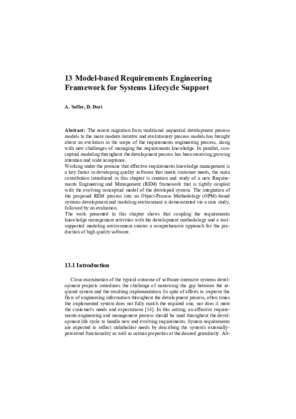 (PDF) Model-based Requirements Engineering Framework for Systems Lifecycle Support