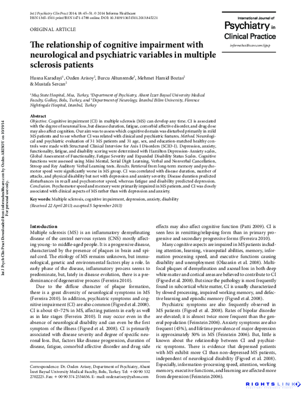 (PDF) Cognitive impairment in multiple sclerosis: diagnosis and monitoring | Virginia Meca ...