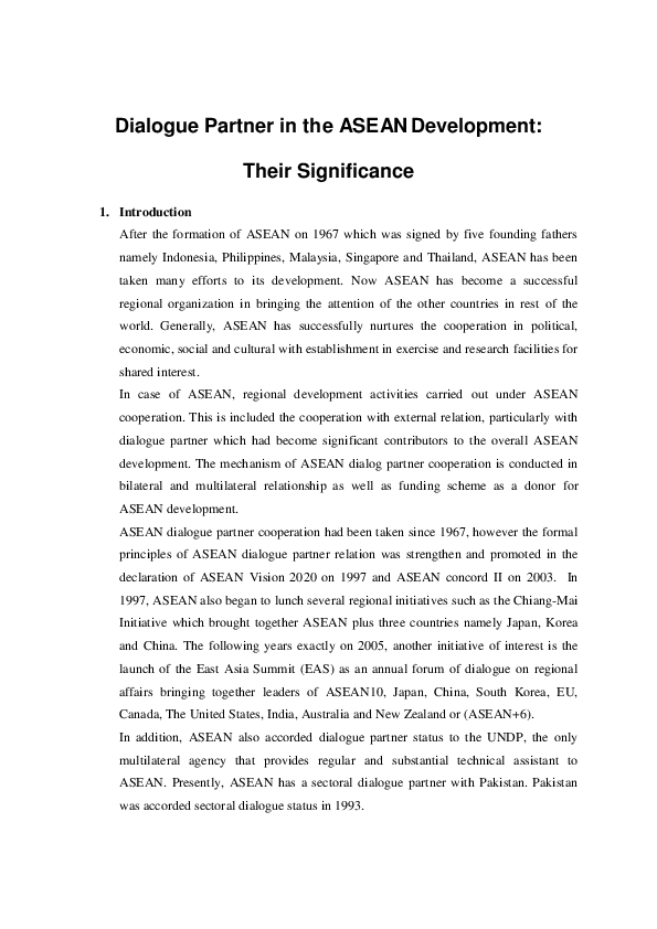 (PDF) Dialogue Partner in ASEAN Development