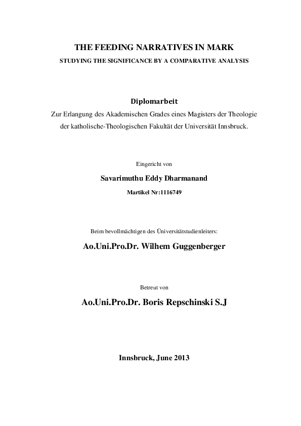 (PDF) THE FEEDING NARRATIVES IN MARK STUDYING THE SIGNIFICANCE BY A COMPARATIVE ANALYSIS