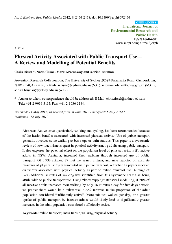 (PDF) Physical Activity Associated with Public Transport Use—A Review ...