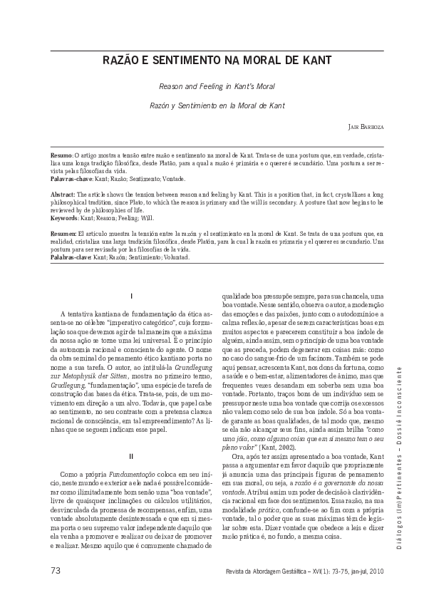 (PDF) Papel Da Razão e Do Sentimento Na Proposta Ética De Tugendhat ...