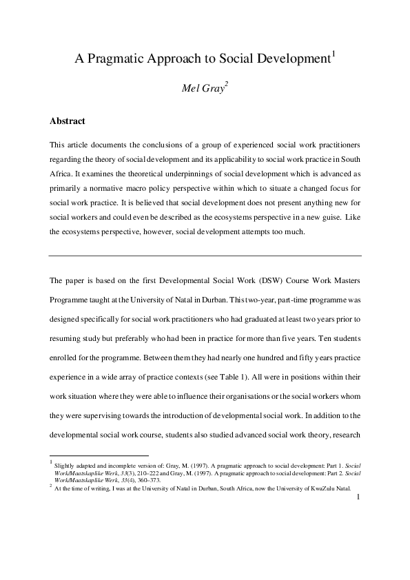 (PDF) A Pragmatic Approach to Social Development (Part 1)